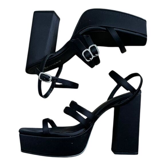 Lisa Vicky | Shoes | Lisa Vicky Black Satin Babe Strappy Platform Block ...